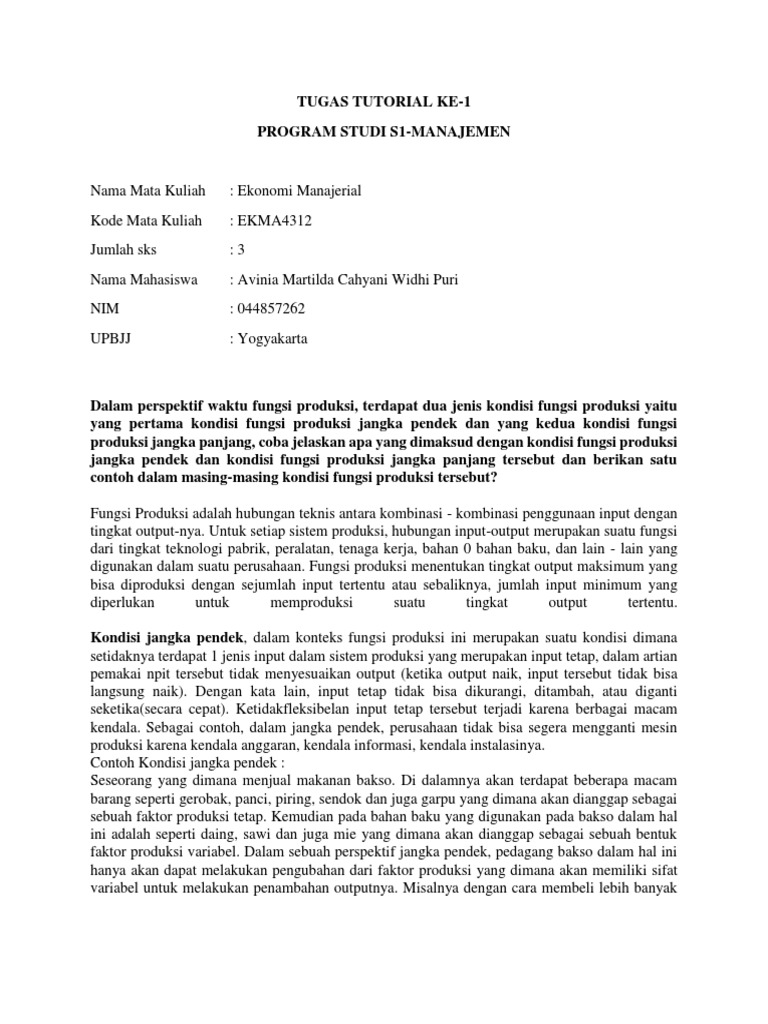 Tugas Tutorial Ke 1 Ekonomi Manajerial | PDF