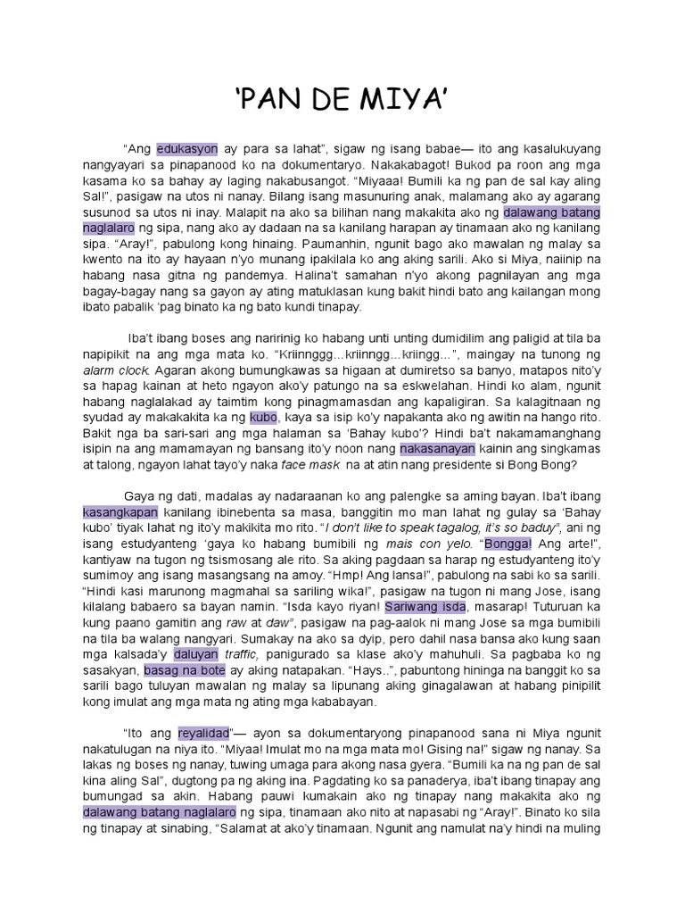 Pan de Miya - Maikling Kwento | PDF