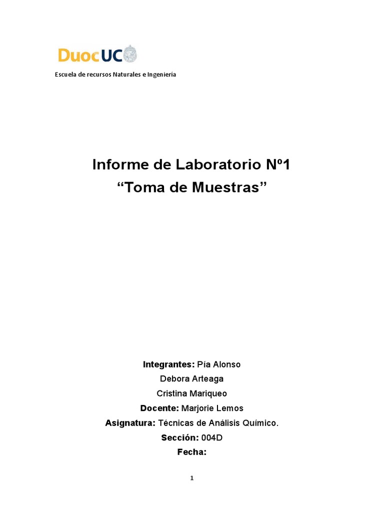 Informe Lab. Toma de Muestras | PDF | Química