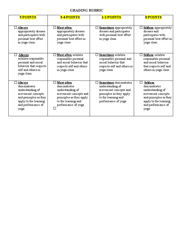 Pe Yoga Grading Rubric | PDF