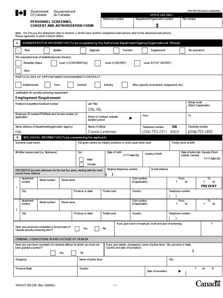 Personnel Screening Consent and Auth Form | PDF