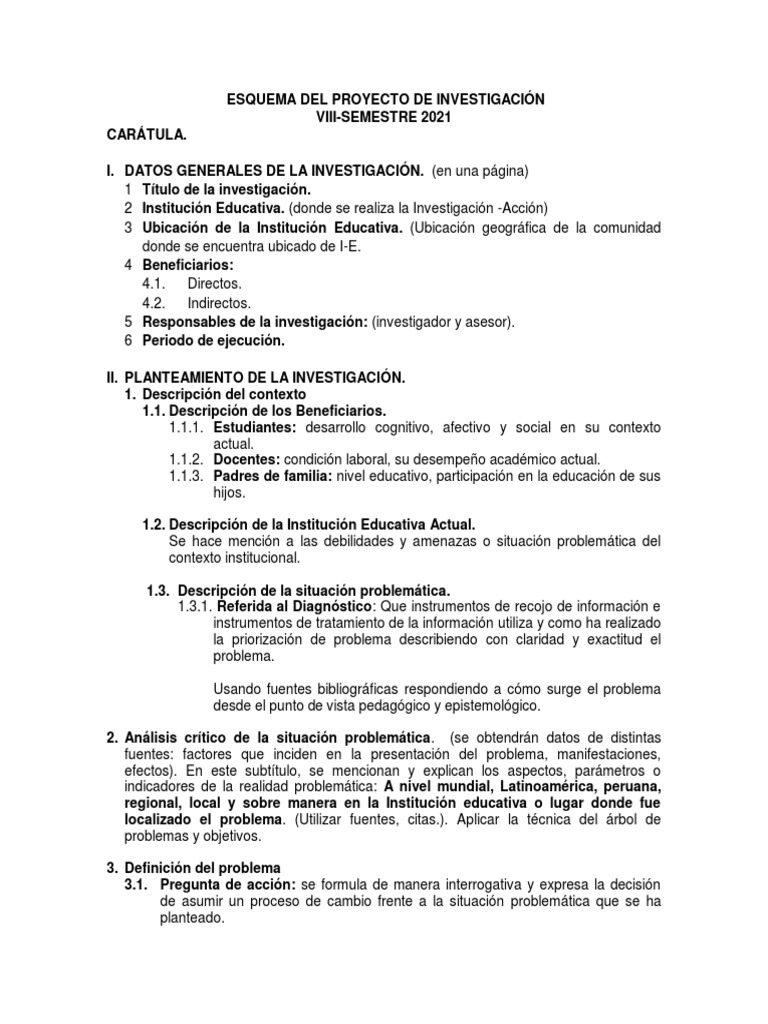 Esquema Del Proyecto de Investigación-2021 | PDF | Science
