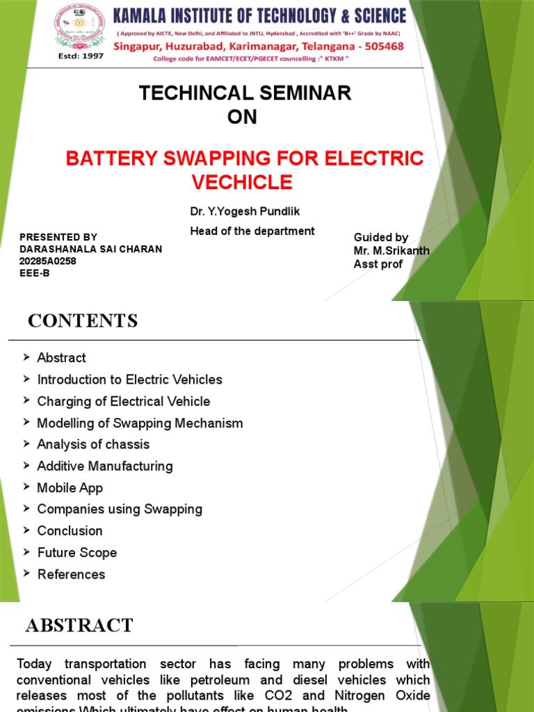 Sai Charan Battery Swapping For Electric Vechicles | PDF | Electric Vehicle | Rechargeable Battery