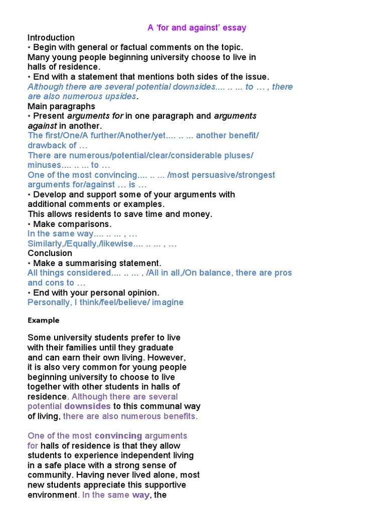 A For and Against Essay | PDF | Essays | Cognition