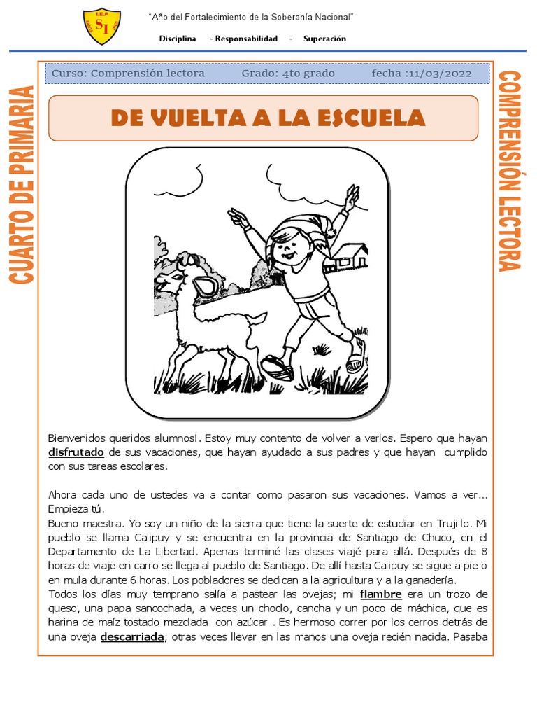 De Vuelta A La Escuela para 4to Grado de Primaria | PDF