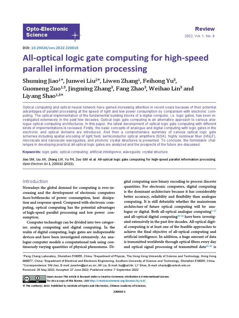 All-Optical Logic Gate Computing For High-Speed Parallel Information ... All-Optical Logic Gate Computing For High-Speed Parallel Information ...