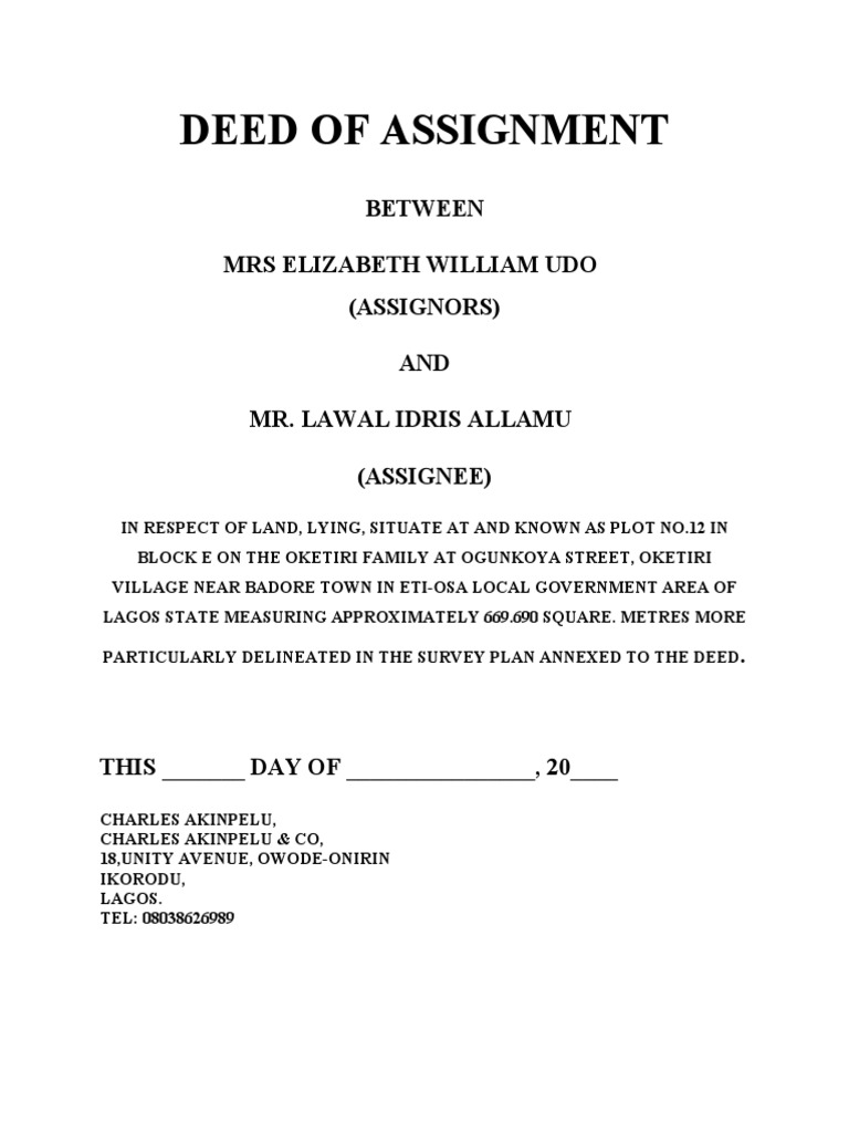 Deed of Assignment Amended Akinsola Udol | PDF