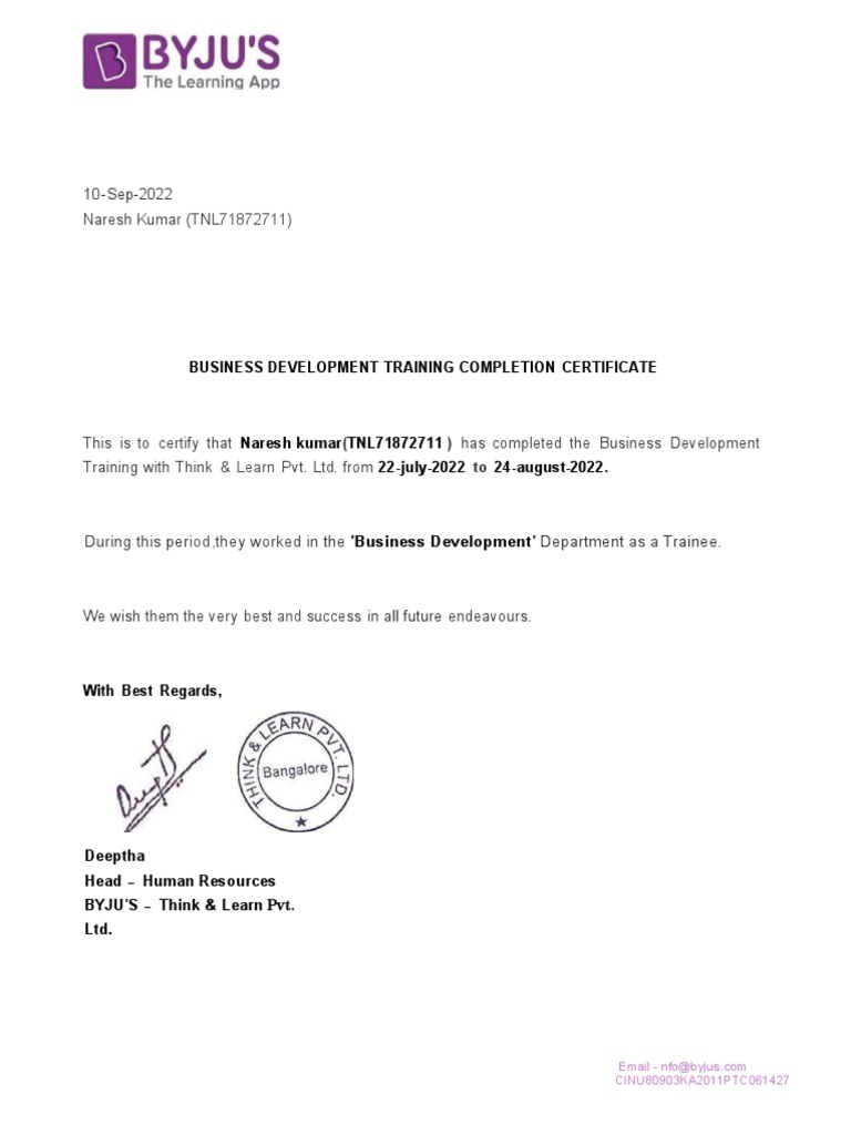 Training Certificate | PDF