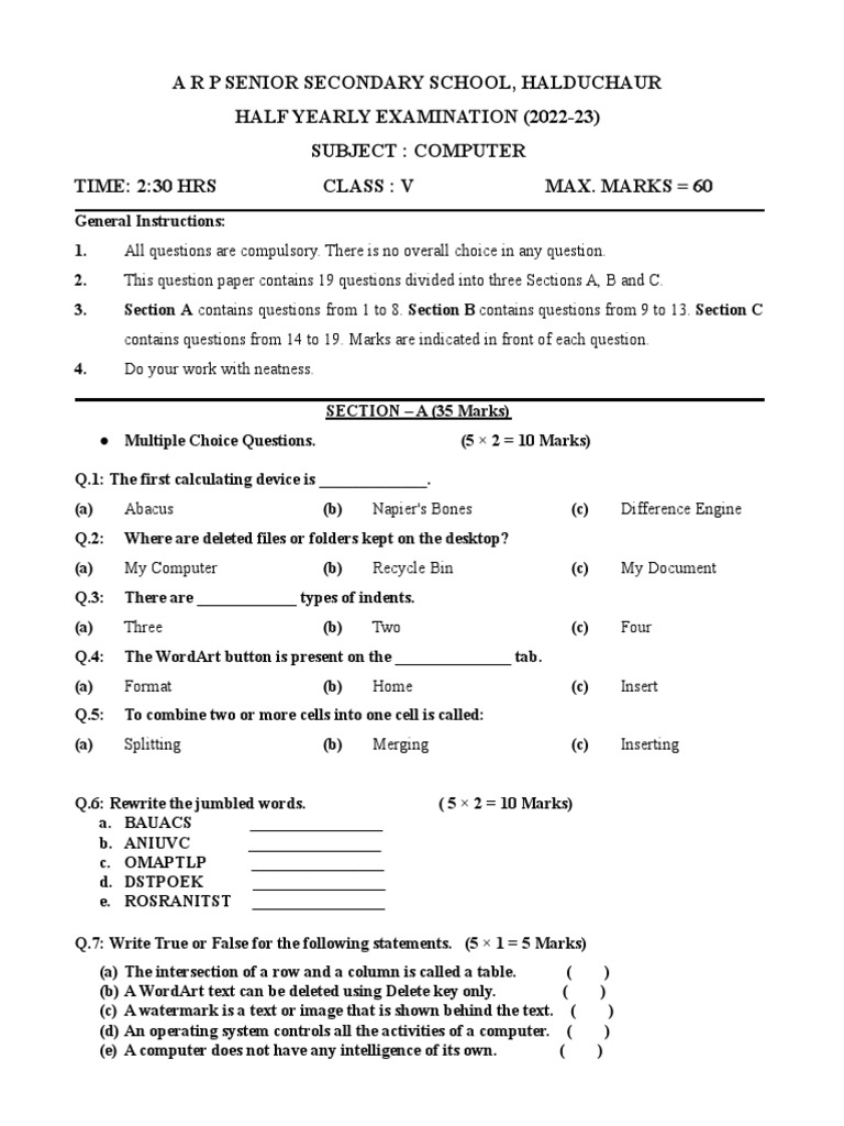 5th Computer | PDF | Software | Computing