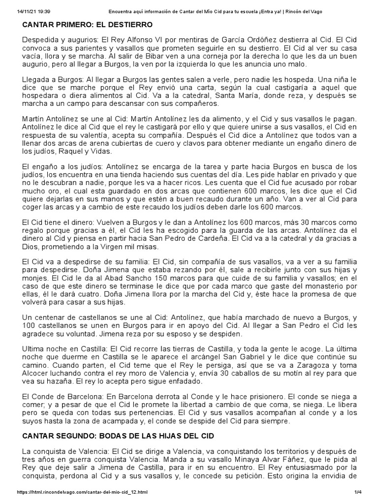 Resumen El Cantar | PDF