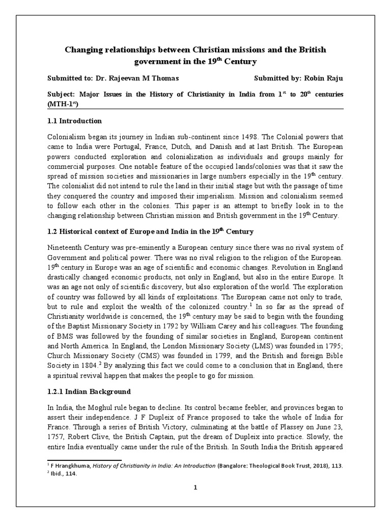 Changing Relationships Between Christian Missions and The British ...