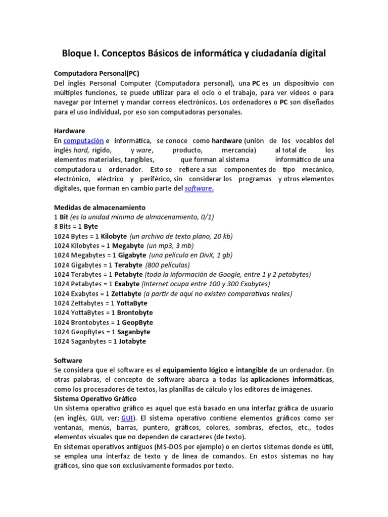 Bloque I. Conceptos Básicos de Informática y Ciudadanía Digital | PDF | Archivo de computadora ...