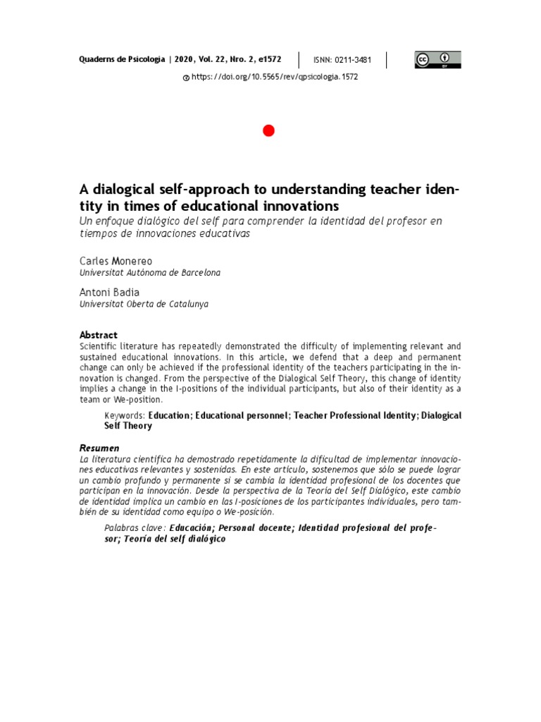 A Dialogical Self-Approach To Understanding Teacher Identity in Times ...