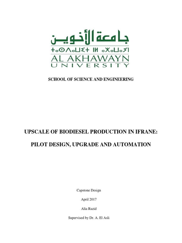 Upscale of Biodiesel Production in Ifrane Pilot Design, Upgrade and ...
