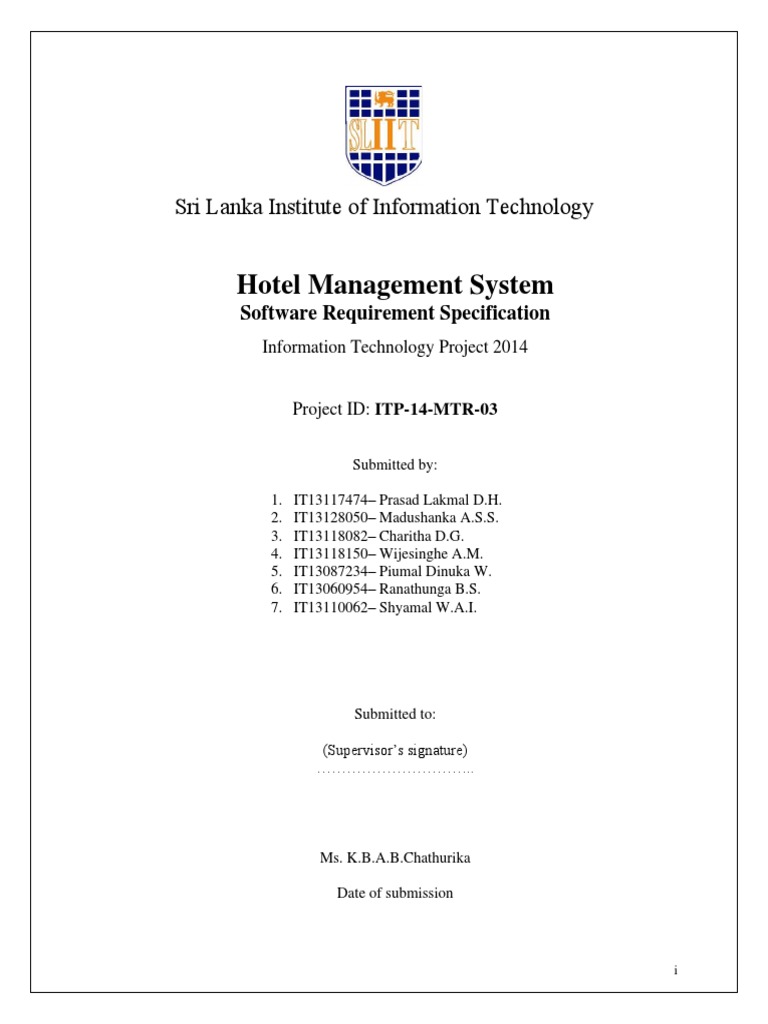 Srs Document For Hotel Management System | PDF | Use Case | Databases