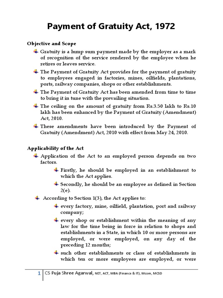 Payment of Gratuity Act, 1972 Bba | PDF | Finance & Money Management