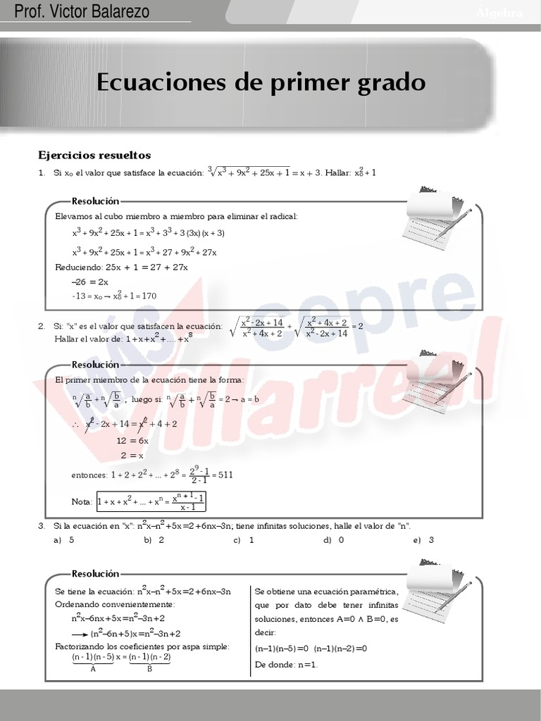 Algebra Ecuaciones Lineales | PDF | Ecuaciones | Matemática Elemental