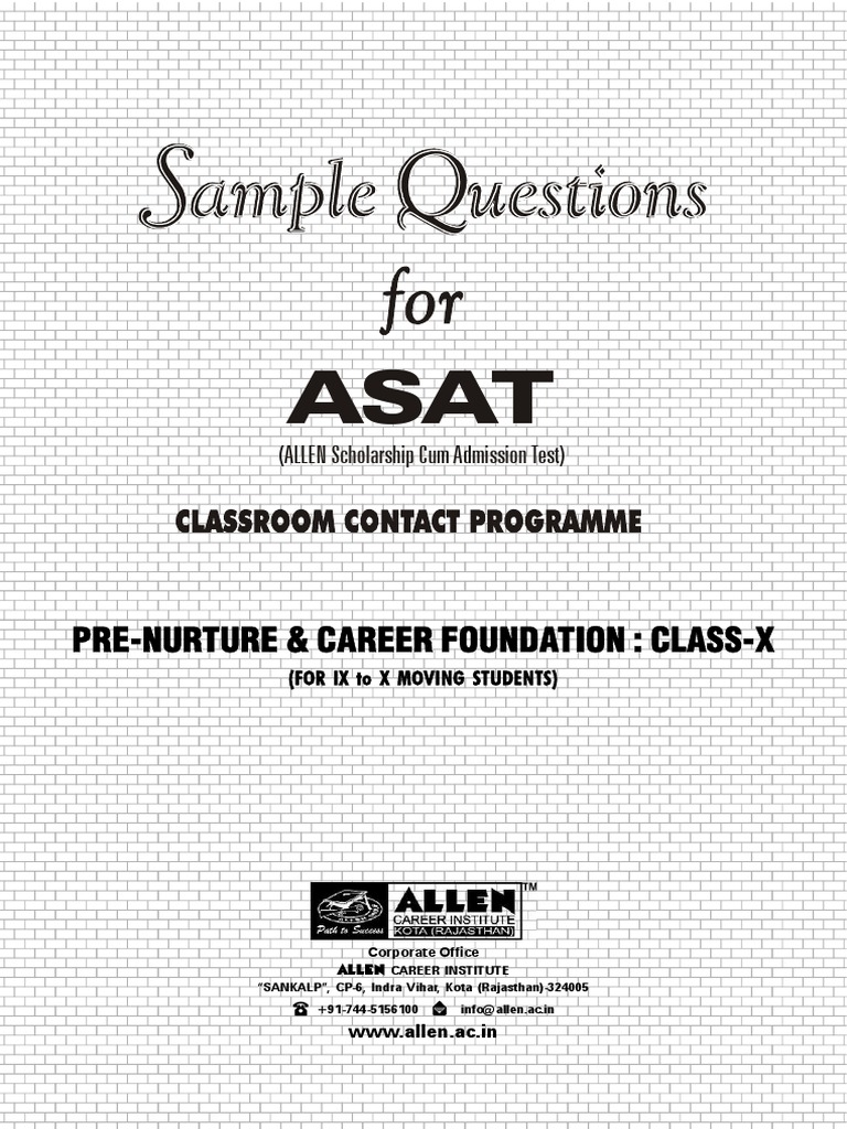 Allen Asat Sample Paper Class 10 | PDF | Hydrogen | Oxygen