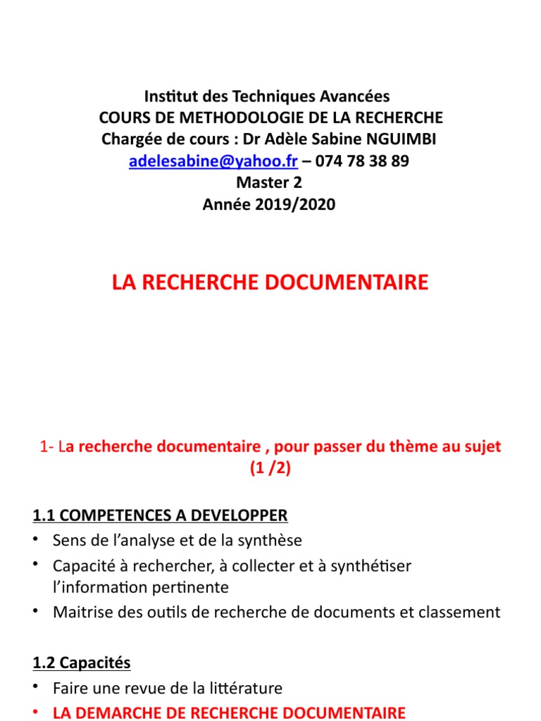 Méthodologie de la Recherche Documentaire | PDF | Recherche d ...