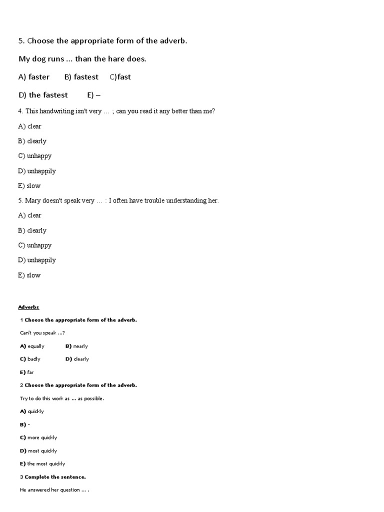 Adverb and Pronoun Usage Quiz | PDF | Language Arts & Discipline