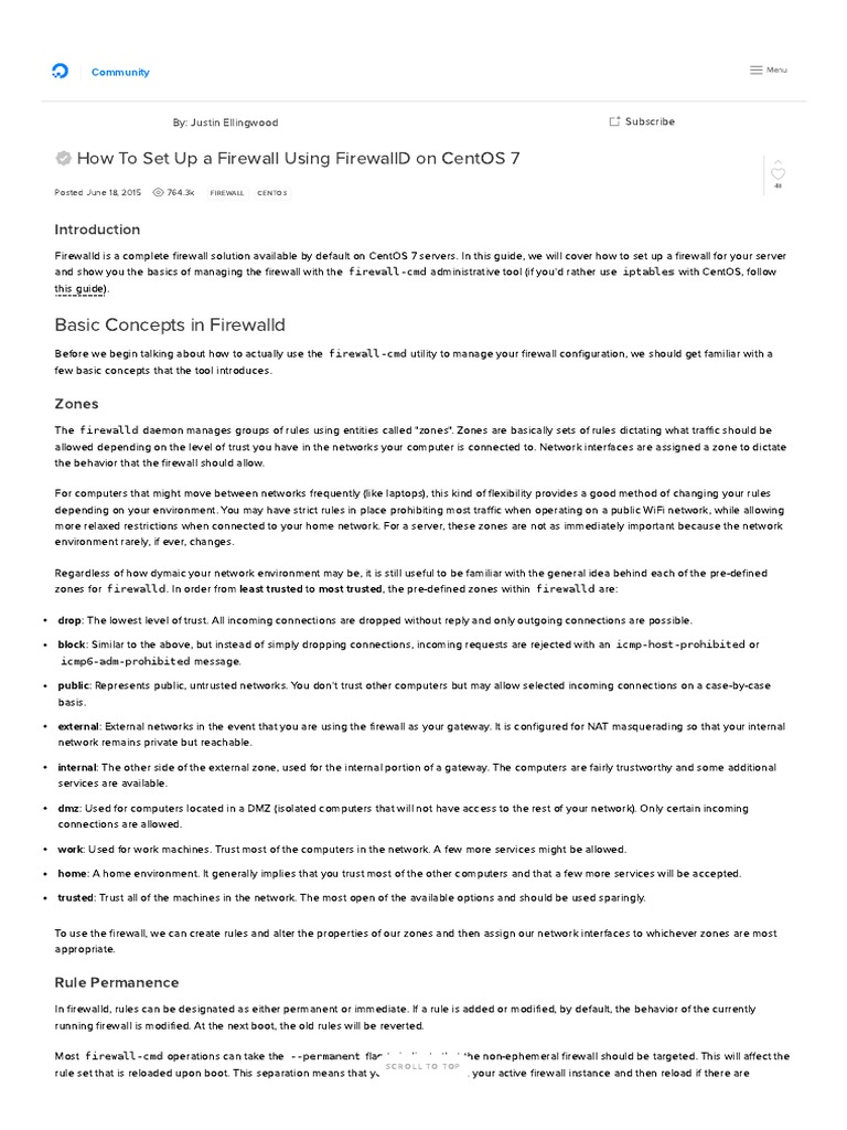 Set Up A Firewall Using FirewallD On CentOS 7 DigitalOcean | PDF | Port (Computer Networking ...