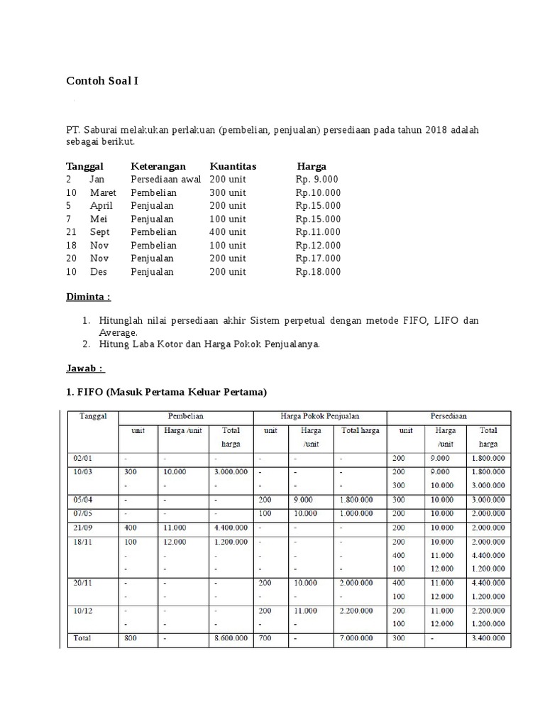 Contoh Soal Fifo Lifo Average | PDF