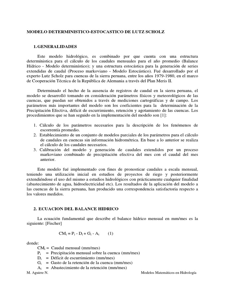 Modelo Deterministico-Estocastico de Lutz Scholz | PDF | Precipitación ...