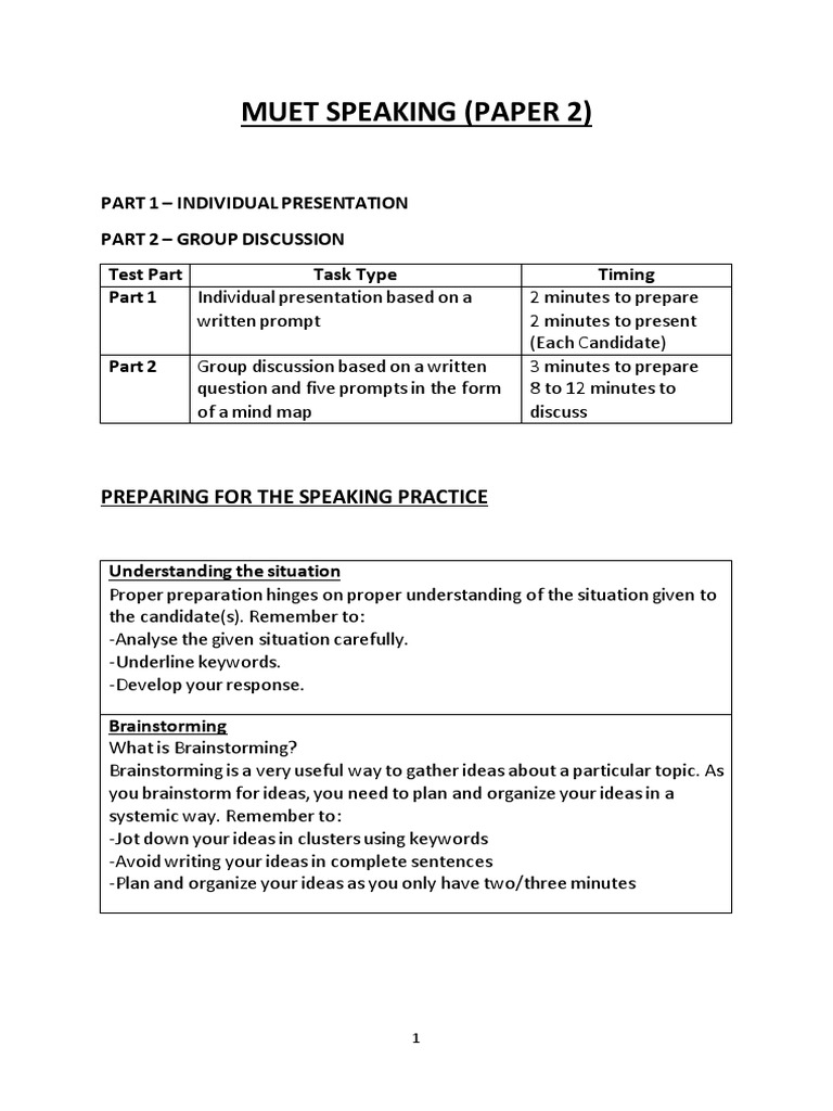Muet Speaking Module | PDF | Brainstorming | Reason