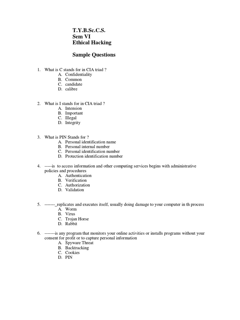 T.Y.B.Sc.C.S. Sem VI Ethical Hacking Sample Quwstions | PDF ...