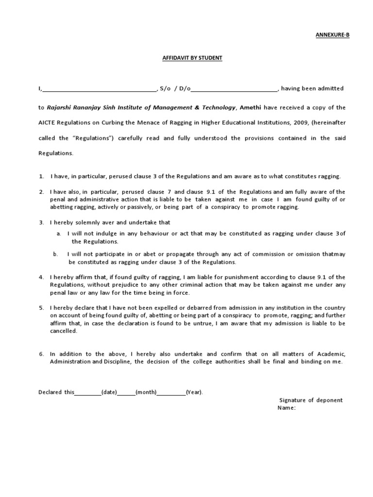 Affidavit by Students For Anti-Ragging | PDF
