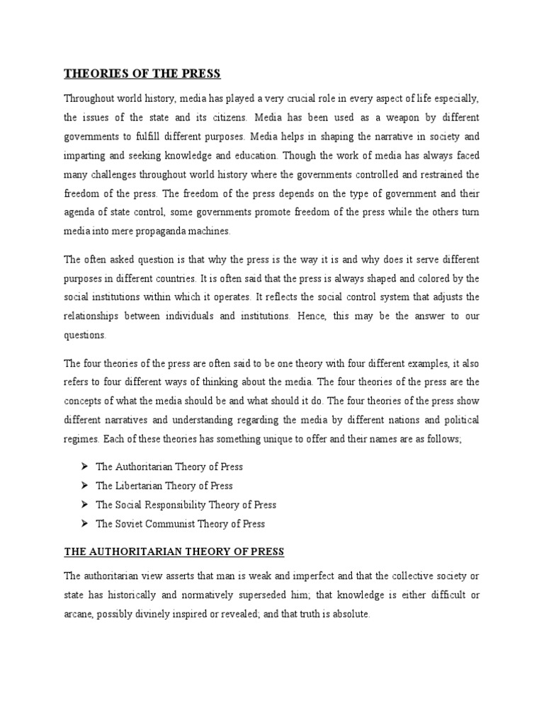 Theories of Press | PDF | Freedom Of The Press | Mass Media