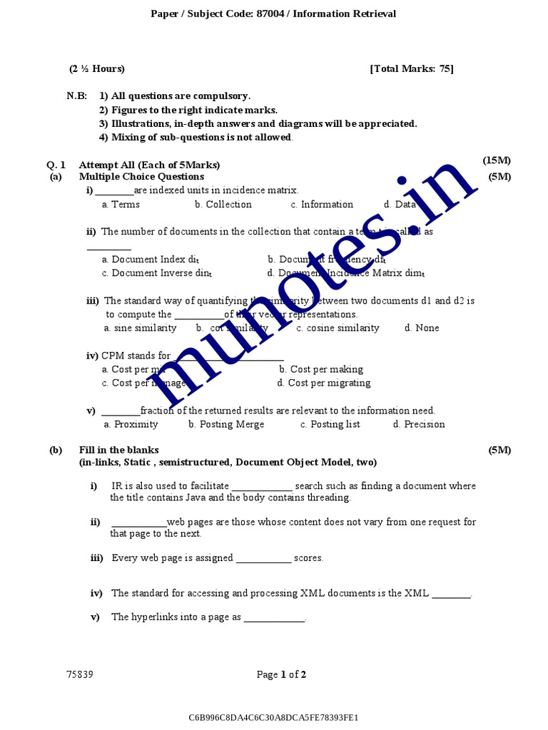 Information Retrieval Exam Guide | PDF | Information Retrieval | World Wide Web