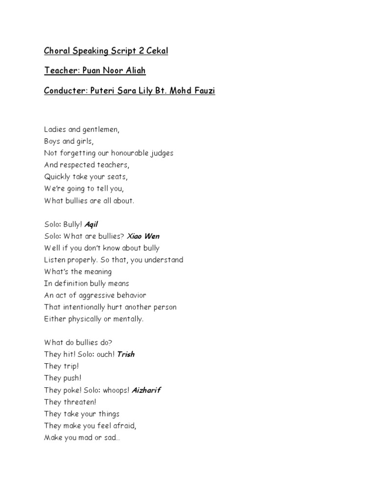 Choral Speaking Script 2 Cekal | PDF