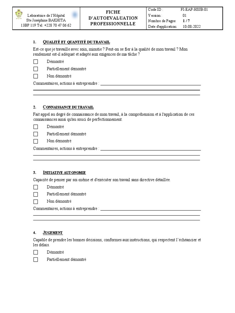 Fiche d'Autoévaluation Professionnelle | PDF | la communication