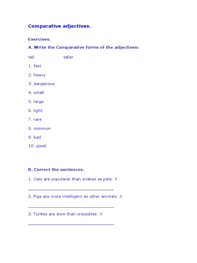Comparative Adjectives Exercises: Providing Practice with Forming ...