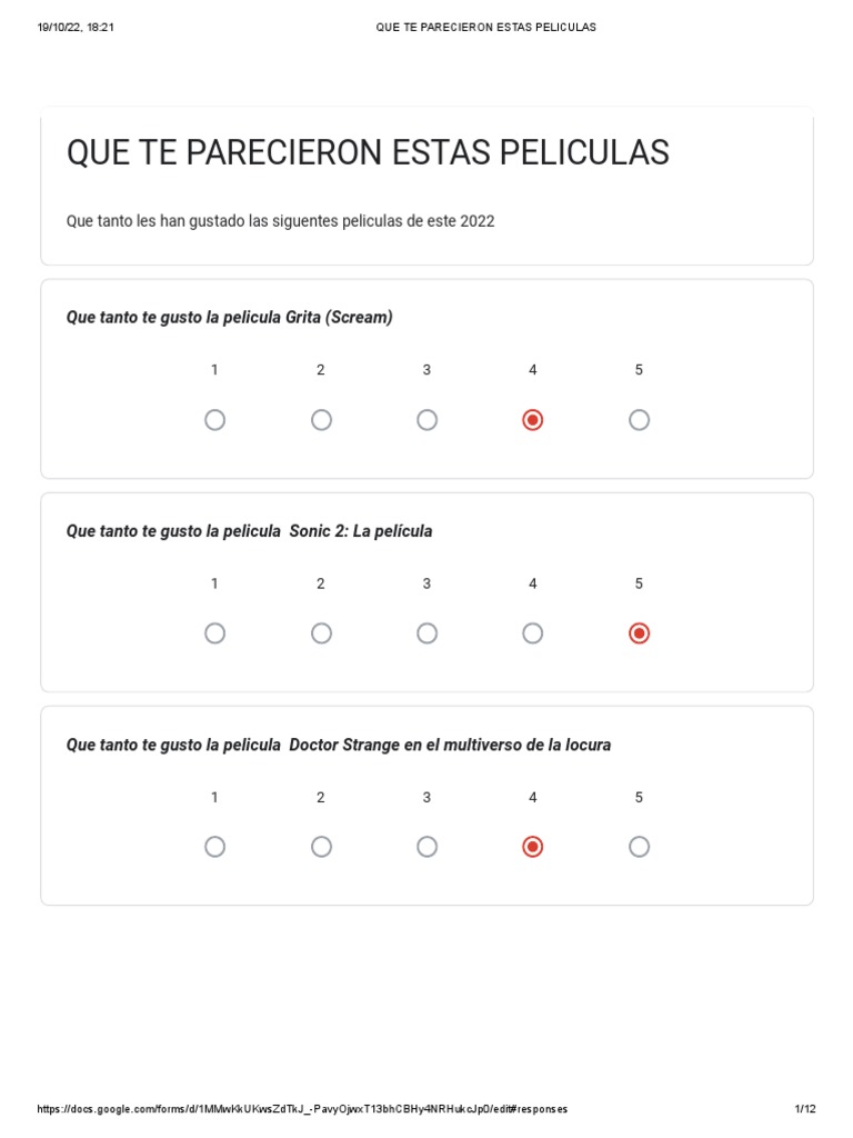 ENCUESTA SOBRE LAS PELICULAS - Formulario de Google | PDF