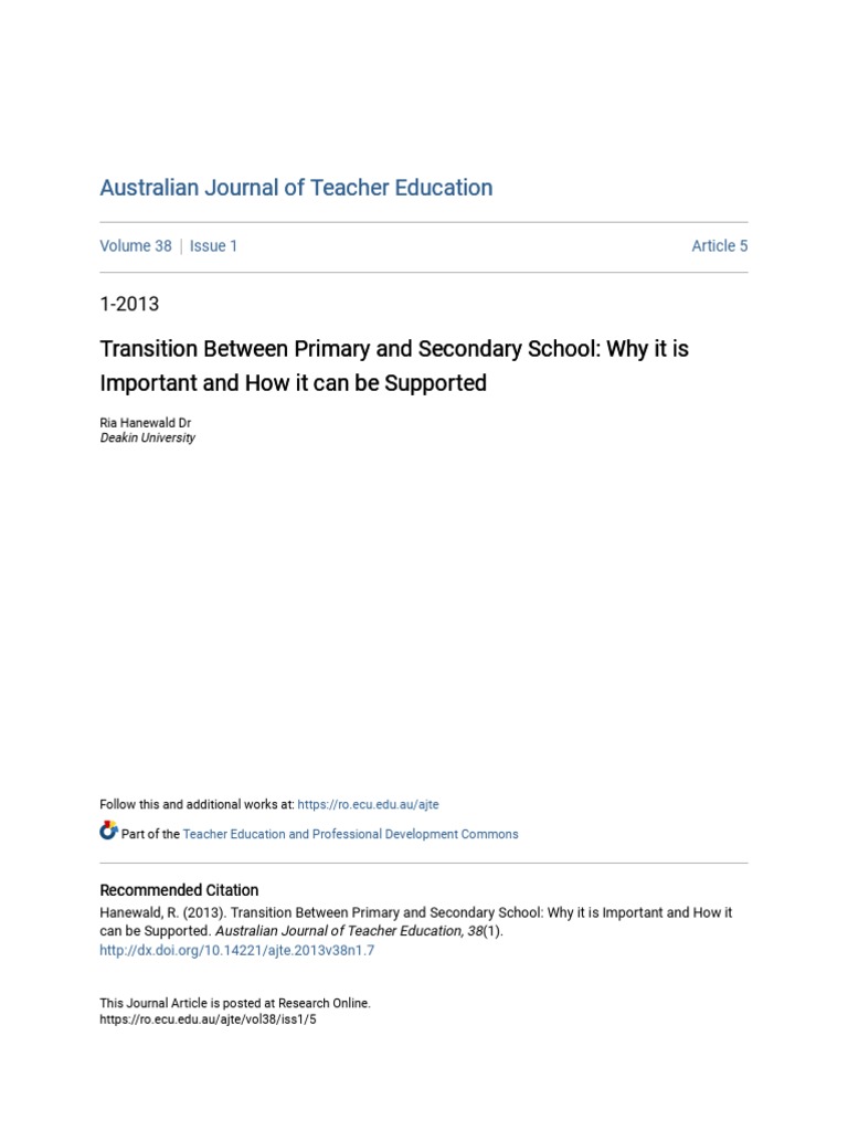 Supporting Primary to Secondary Transition | PDF | Teachers | Adolescence