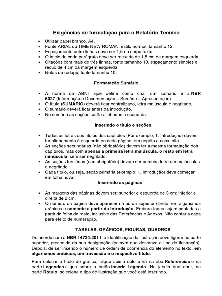 Modelo Relatório - Exigências Formatação - ABNT | PDF | Caixa alta e ...