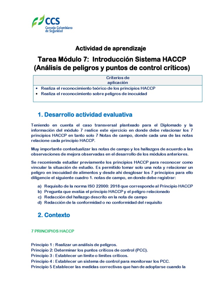 Tarea Modulo 7 Haccp | PDF