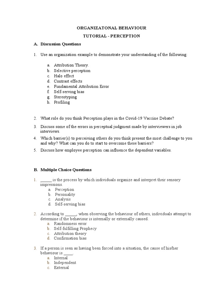 OB Perception Tutorial 7 | PDF | Perception | Bias