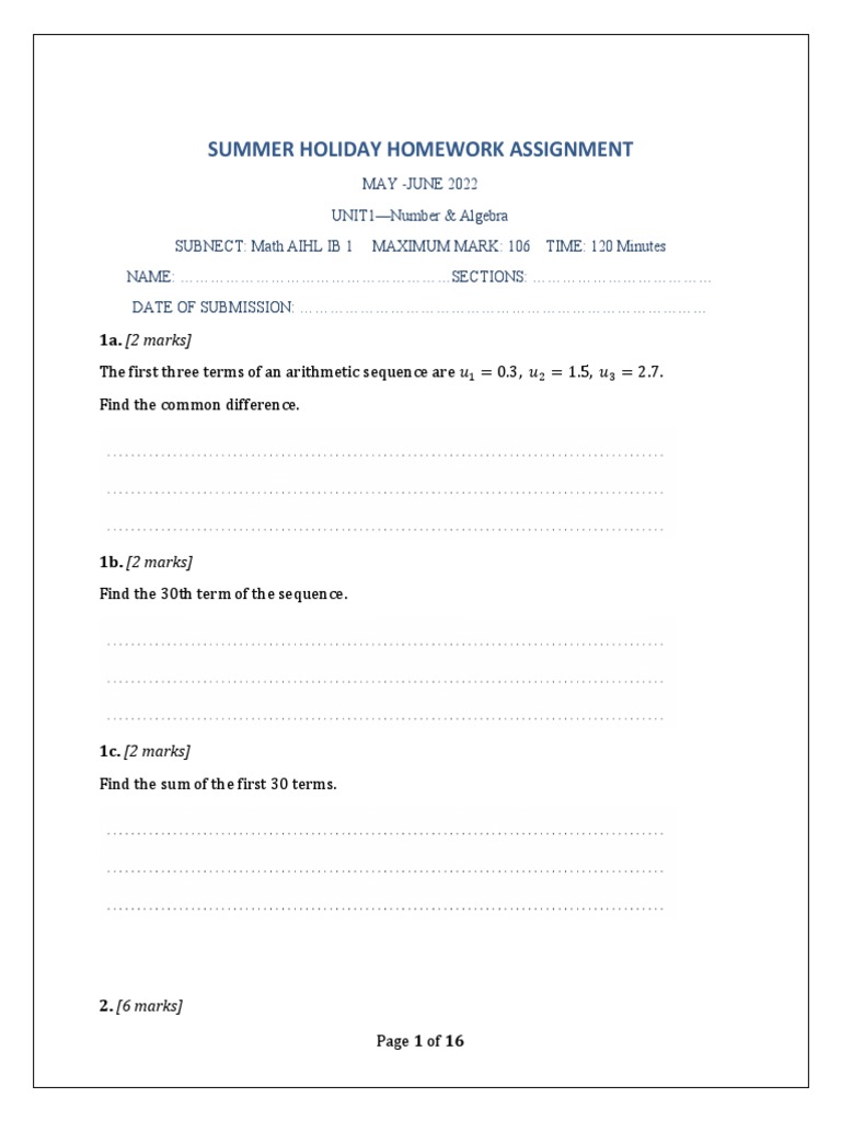 Summer Holiday Assignment Math AIHL IB 1, May June 2022 | PDF ...