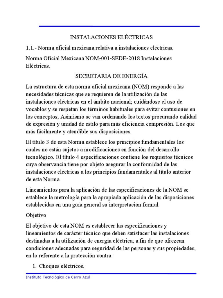 Norma Oficial Mexicana para Instalaciones Eléctricas: Requisitos Técnicos y Alcance de ...