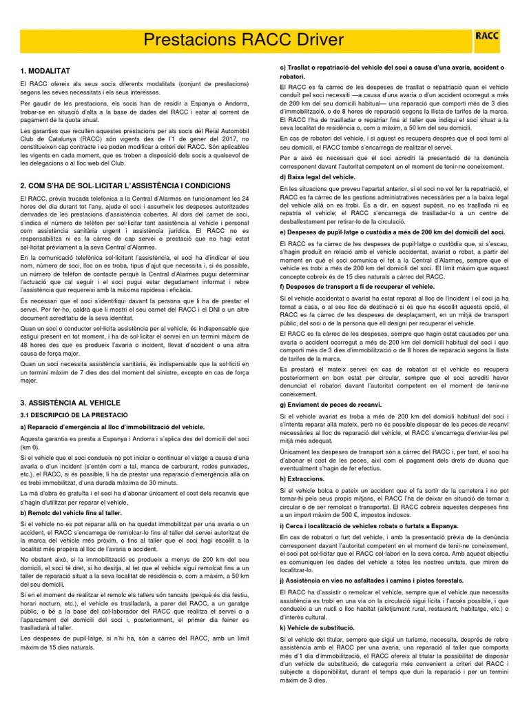 Condicciones RACC | PDF