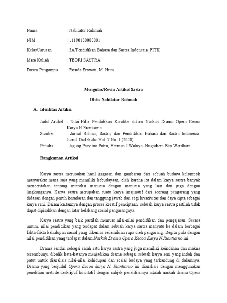 Teori Sastra-Nabilatur Rohmah-11190130000001 | PDF