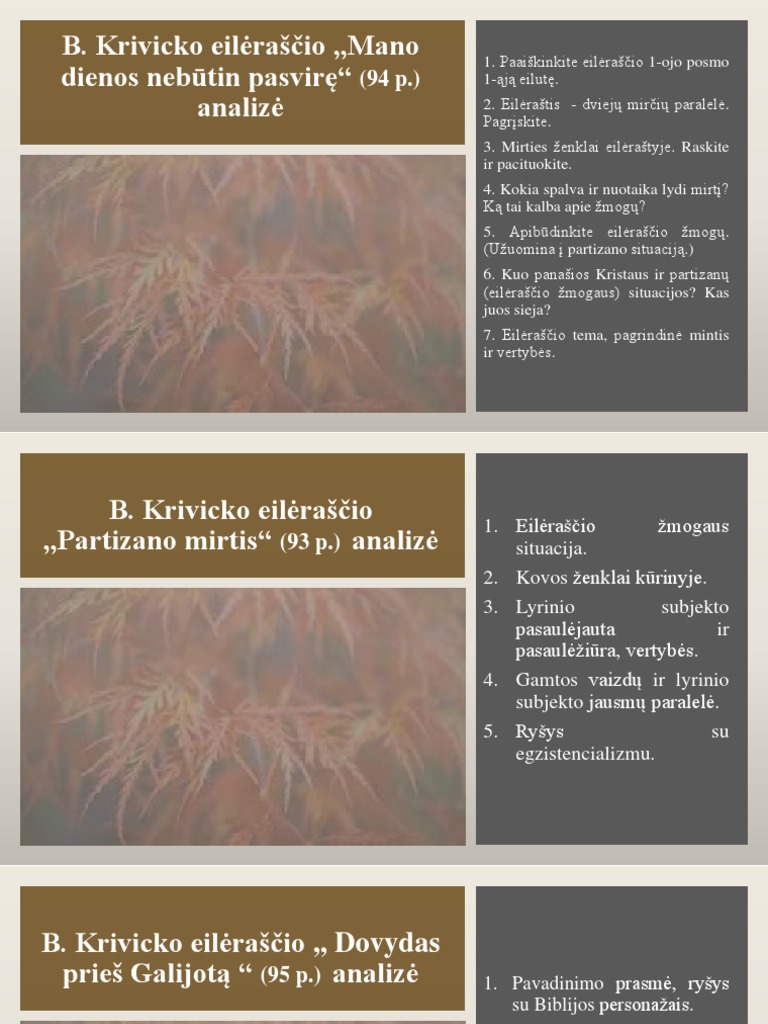 B. Krivicko Poezijos Analizes Uzduotys | PDF