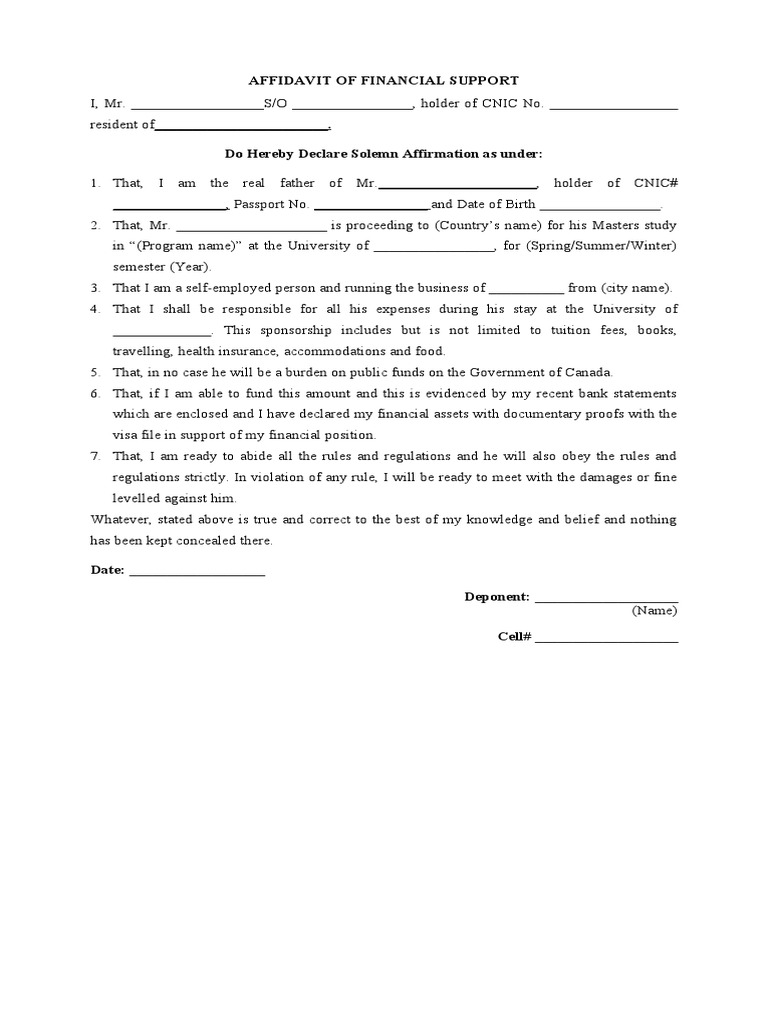 Father's Affidavit of Financial Support | PDF | Law