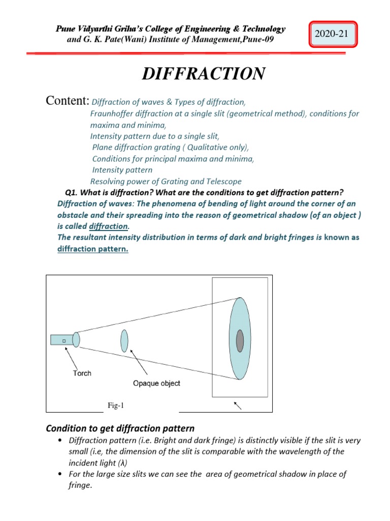 Pune College Diffraction Guide | PDF | Diffraction | Angular Resolution