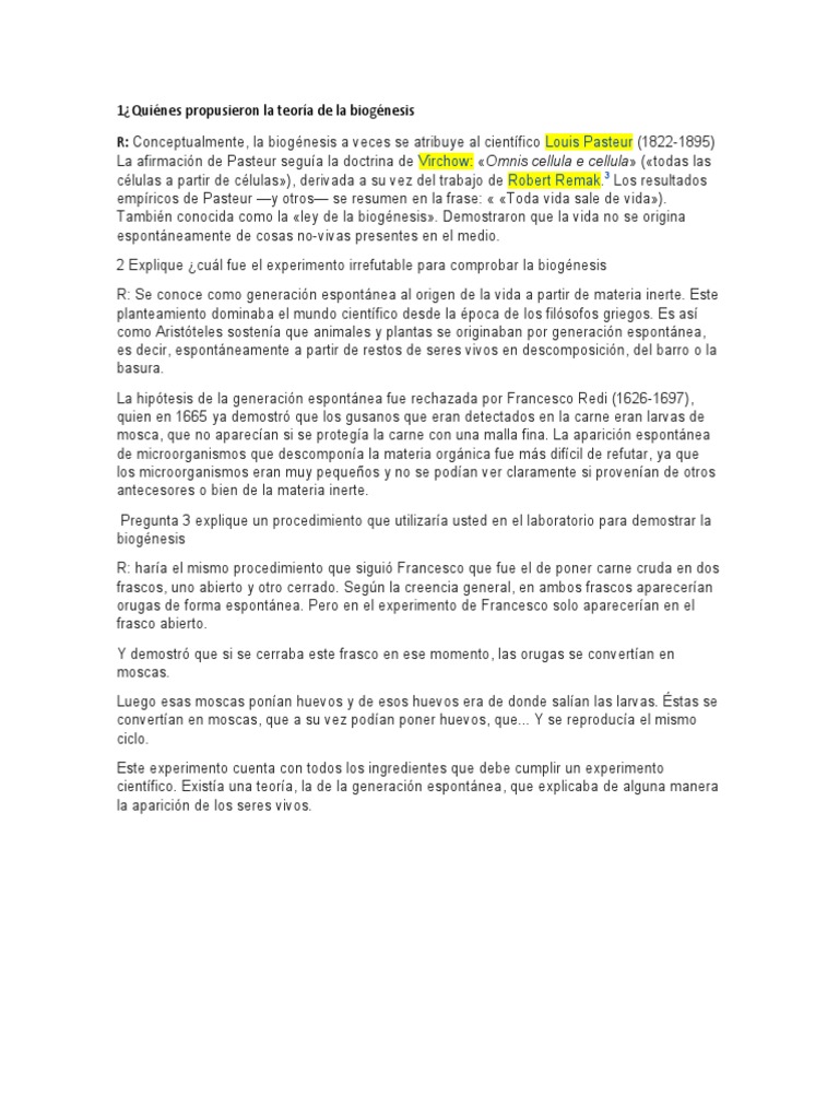 Teoría de Biogénesis y Experimentos Clave | PDF | Naturaleza | Cantidad