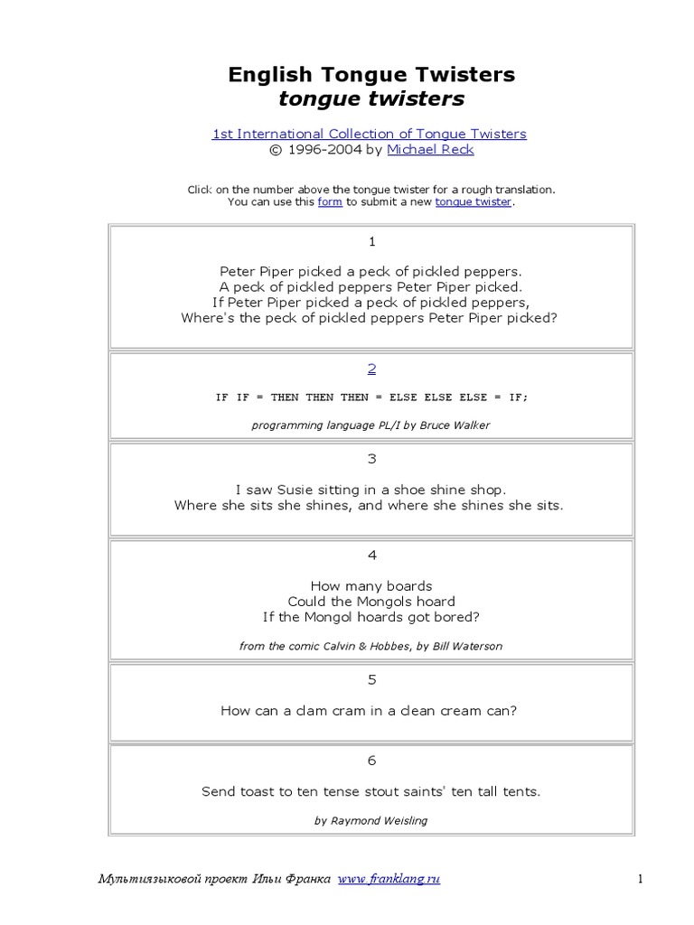 English Tongue Twisters | PDF