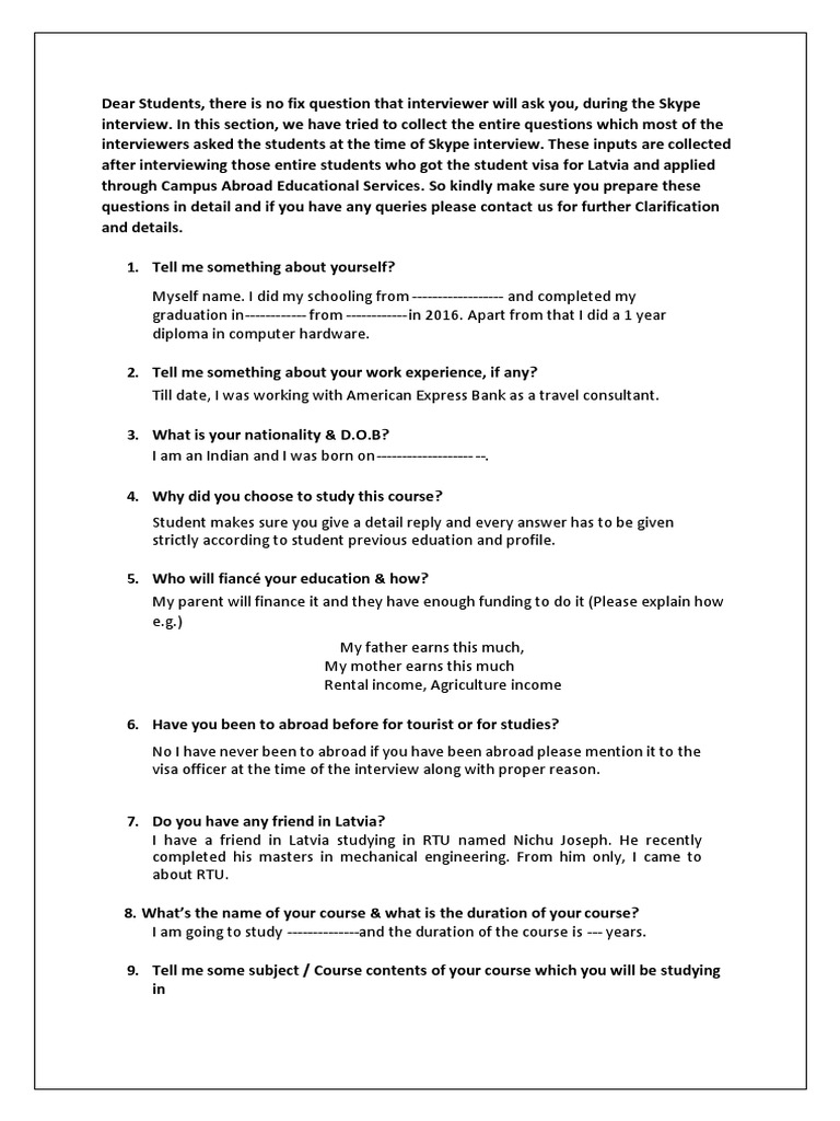 Latvia Visa Interview Qs | PDF